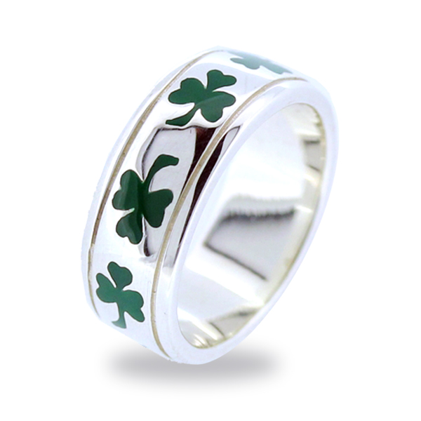 Green Shamrock Band Ring - Irish Charm